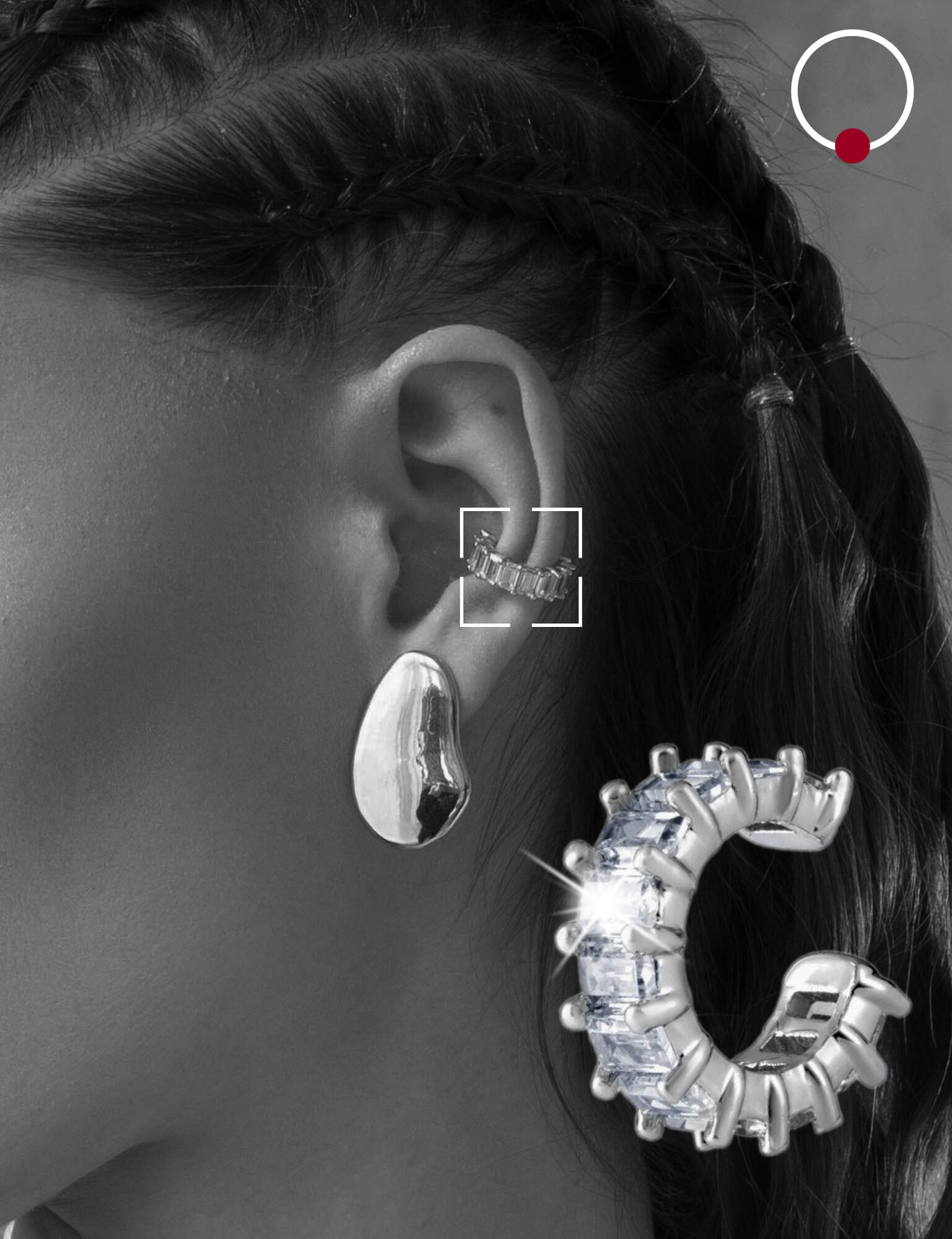 Моносерьга кафф, кристалл