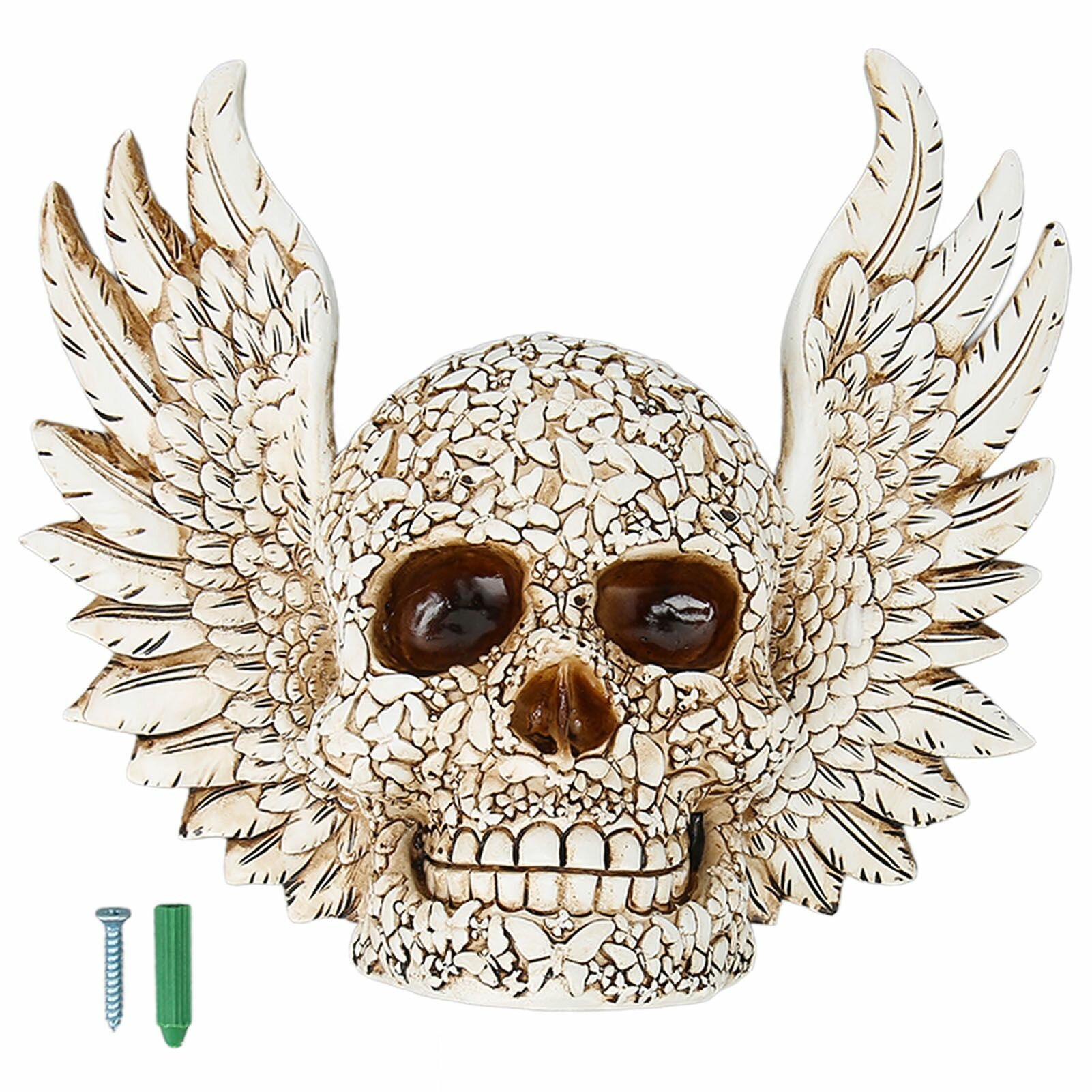 Статуя черепа с узором бабочки, ручная работа, изысканная статуя головы скелета с крылом ангела для украшения рабочего стола