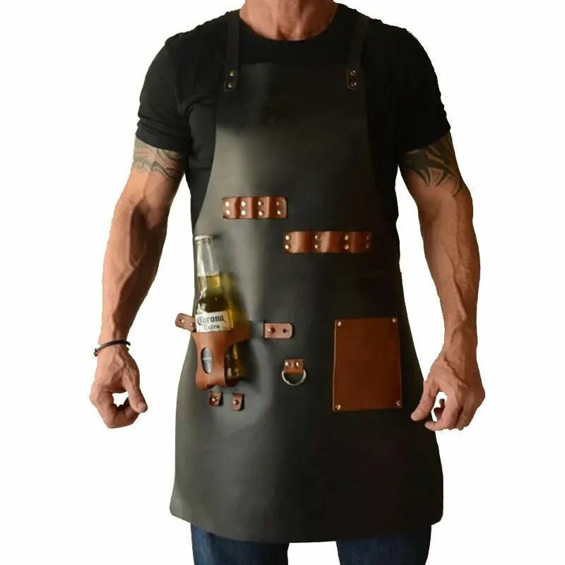 Фартук для барбекю и гриля из искусственной кожи, маслостойкий и удобный передник для пикника, готовки и работы на кухне