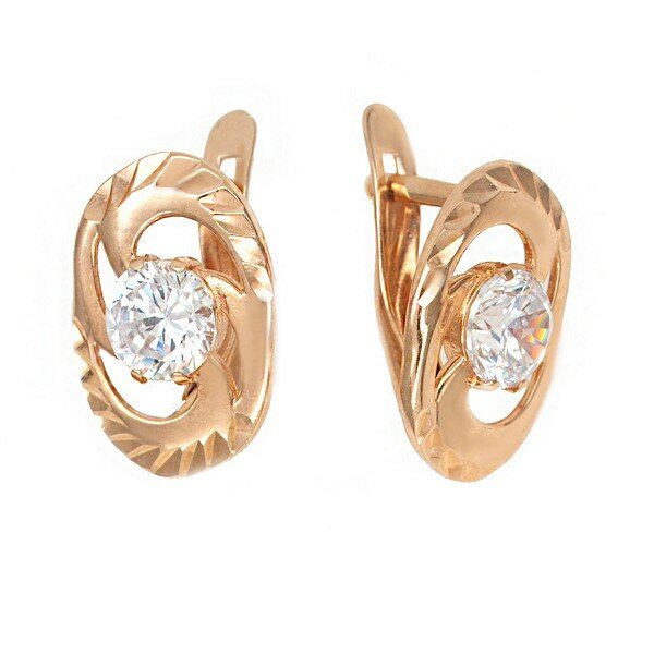 Серьги, красное золото, 585 проба, фианит