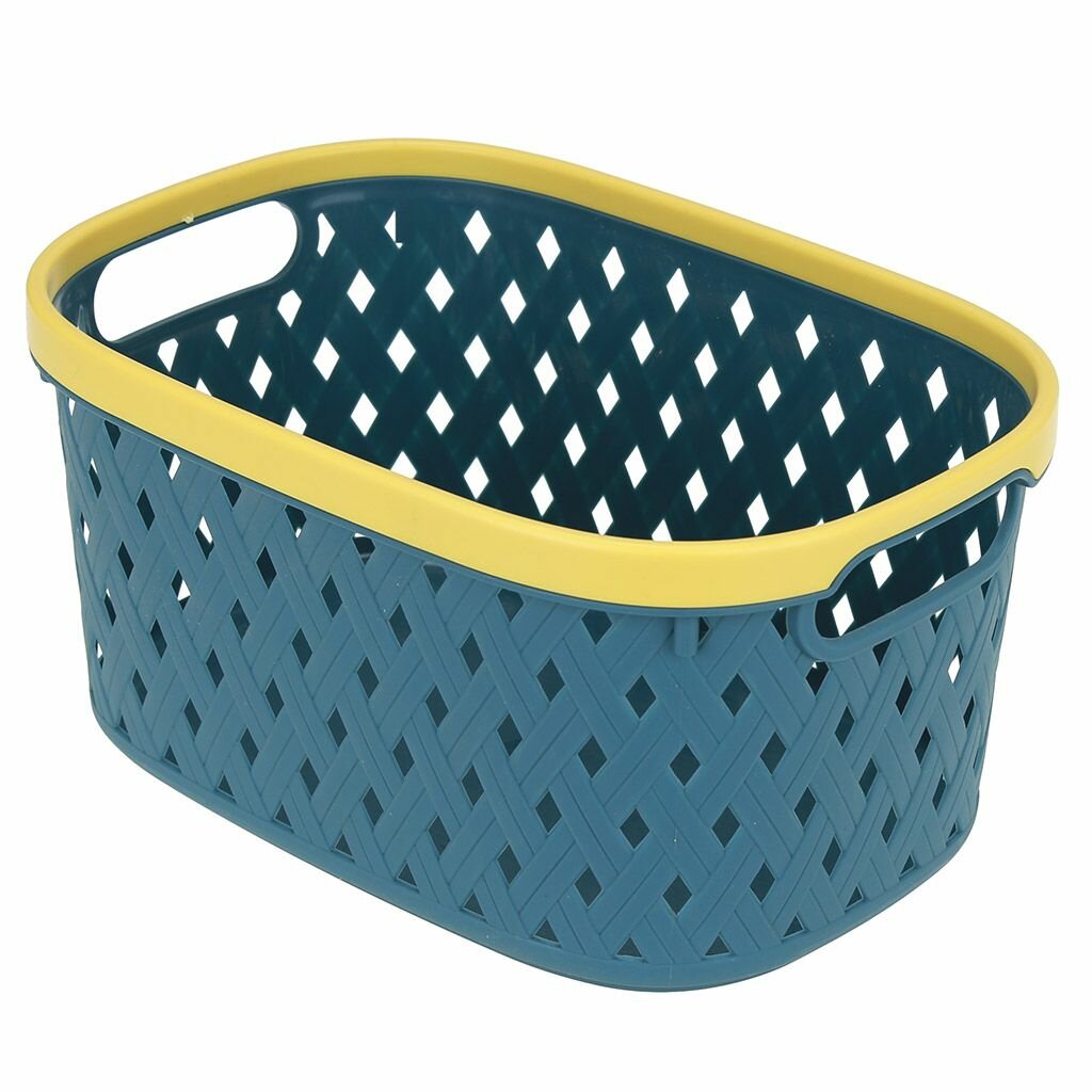 Корзина Домашняя Мода пластмассовая, для хранения, 24,5х17 см, высота 12 см, с ручками, синий