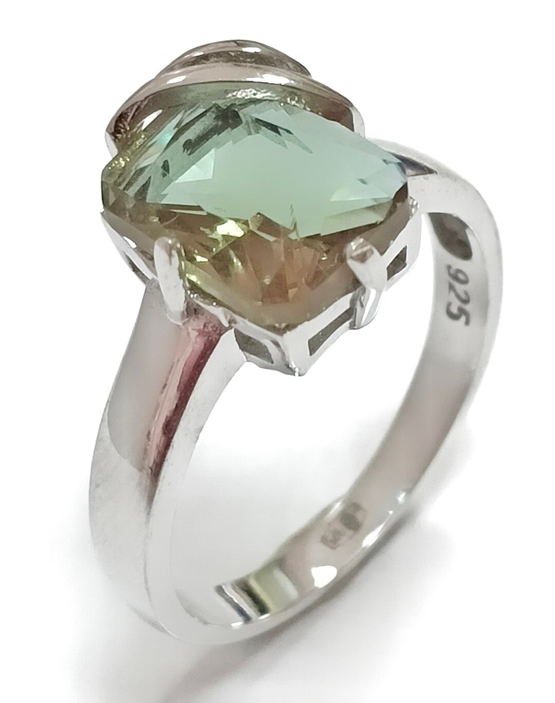 Кольцо, серебро, 925 проба, родирование, султанит синтетический