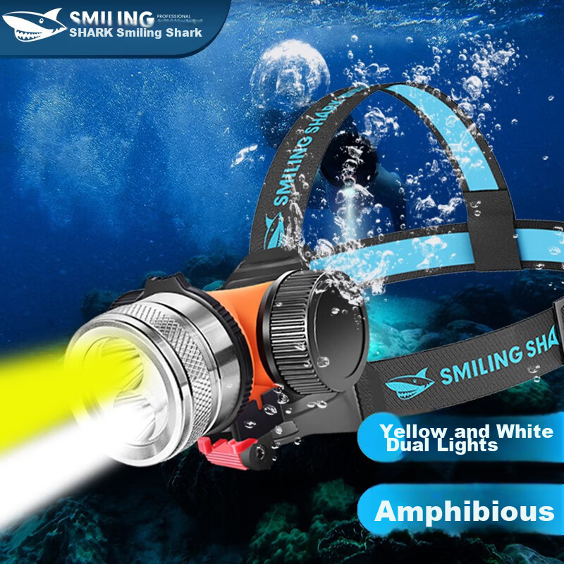 SMILING SHARK Smile Shark Q21 Diving Headlamp, High-Intensity Rechargeable Underwater Flashlight, Professional Outdoor Lighting, Waterproof, Ultra-Bright, for Night Diving, Beach Combing, Fishing, And Searchlight