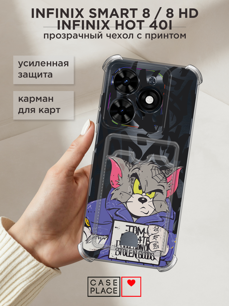 Чехол на Infinix Smart 8/Smart 8 HD/HOT 40i (Инфиникс Смарт 8/8 HD/HOT 40i) с картой и принтом Том и Джерри