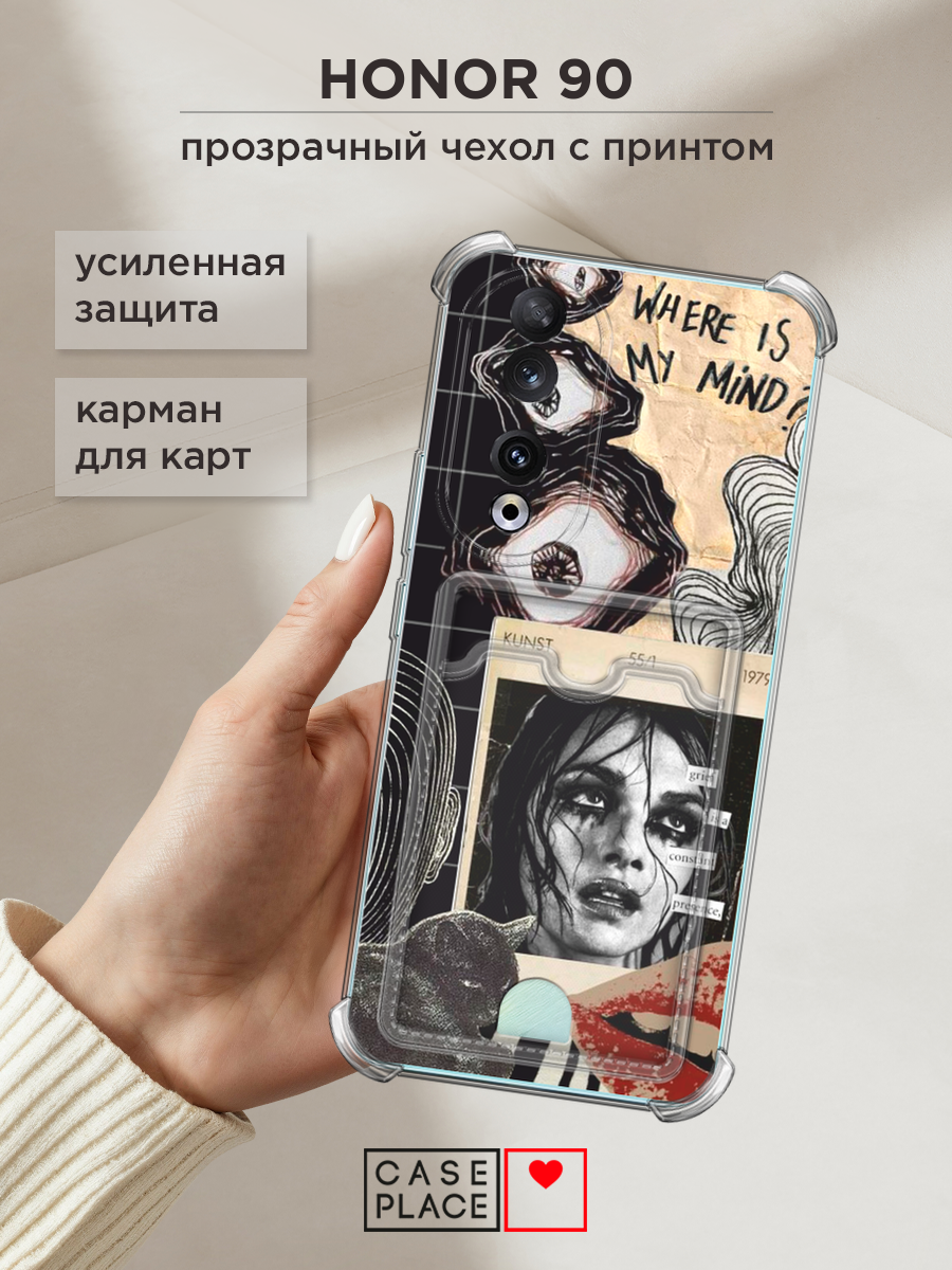 Чехол на Honor 90 (Хонор 90) с картой и принтом Коллаж