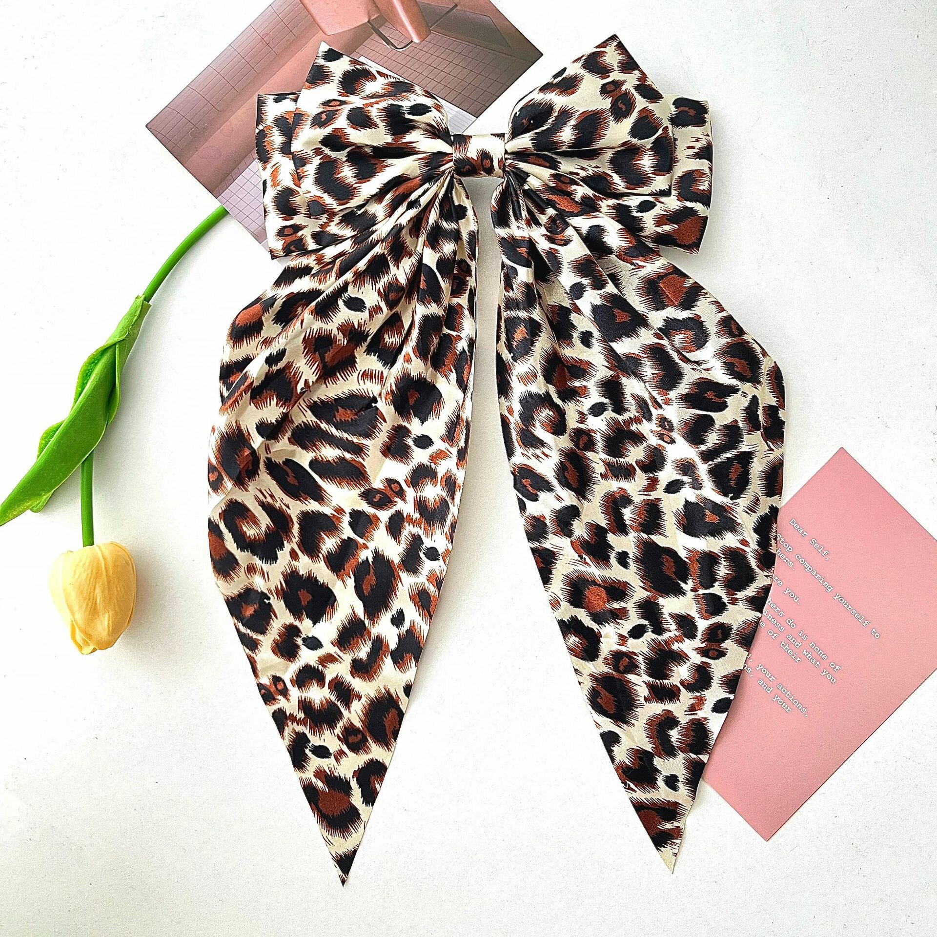 Заколка для волос "Леопард", с бантом, хаки