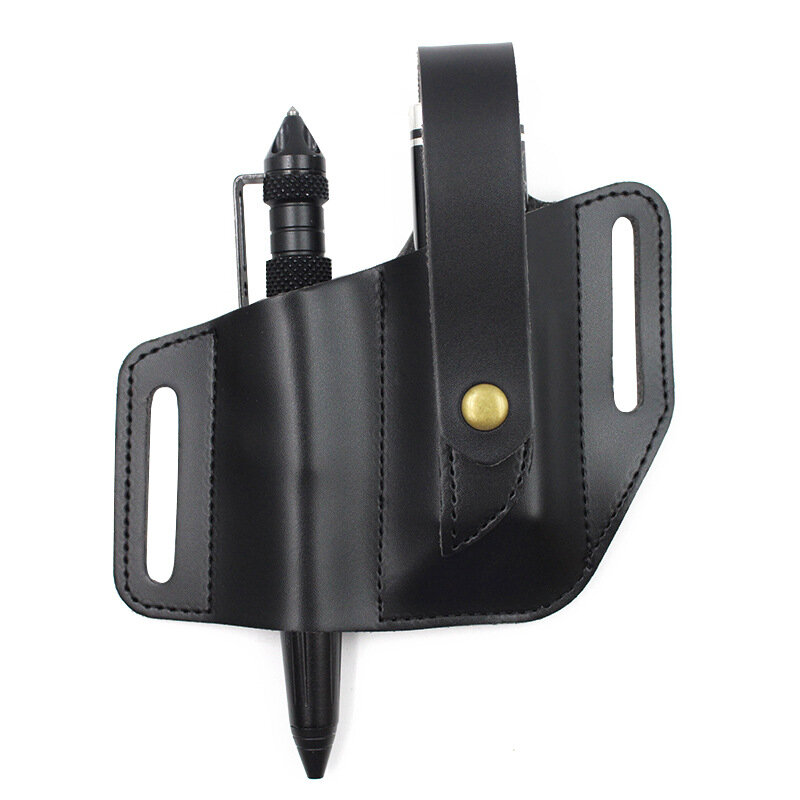 Тактический многофункциональный EDC-инструмент, кожаный чехол, черный