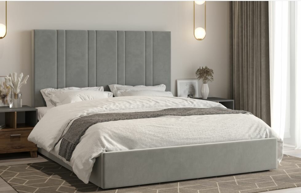 Кровать Харви 160х200 с ПМ, Светло серый Вар.2