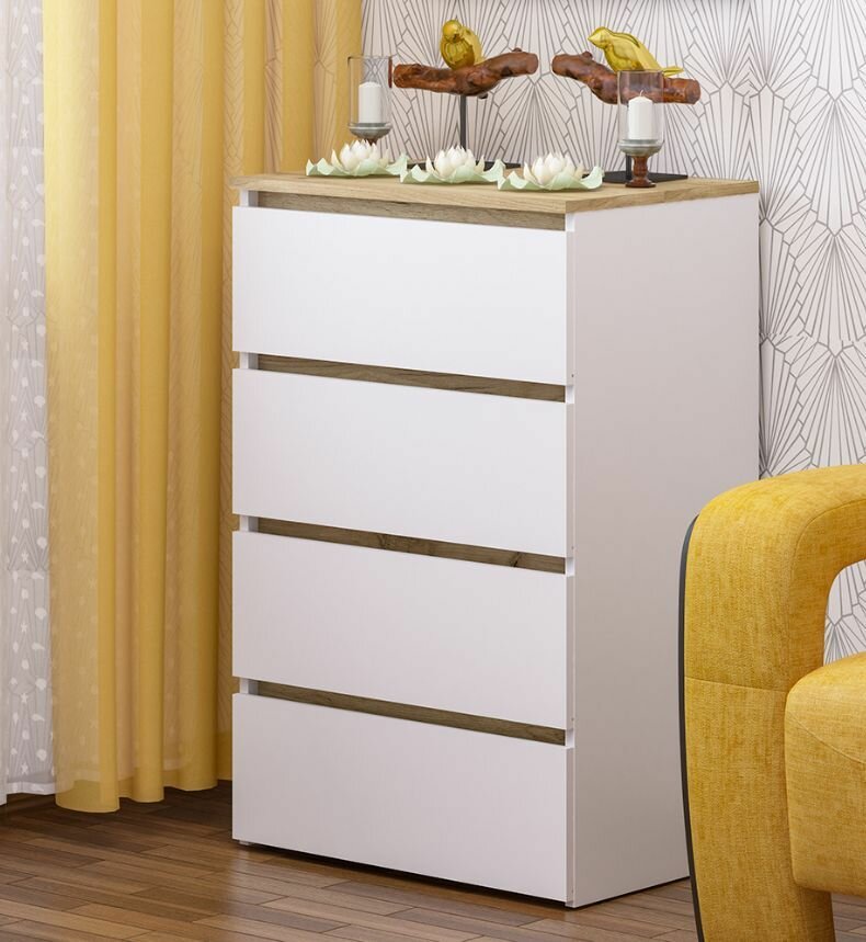 Комод узкий с ящиками К-28 Белый-Крафт золотой 93х60х42см