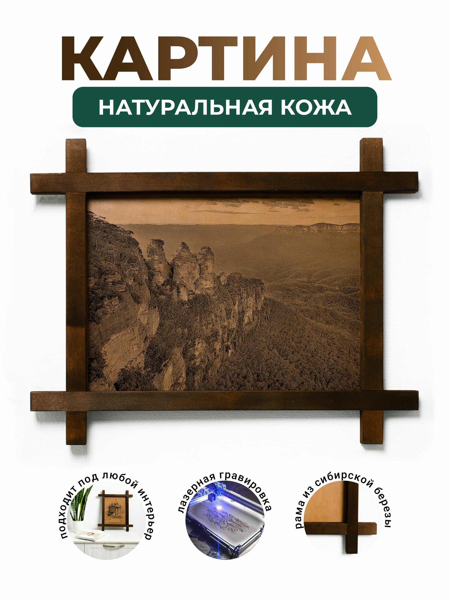 Картина интерьерная из кожи "Три сестры, Австралия", BoomGift