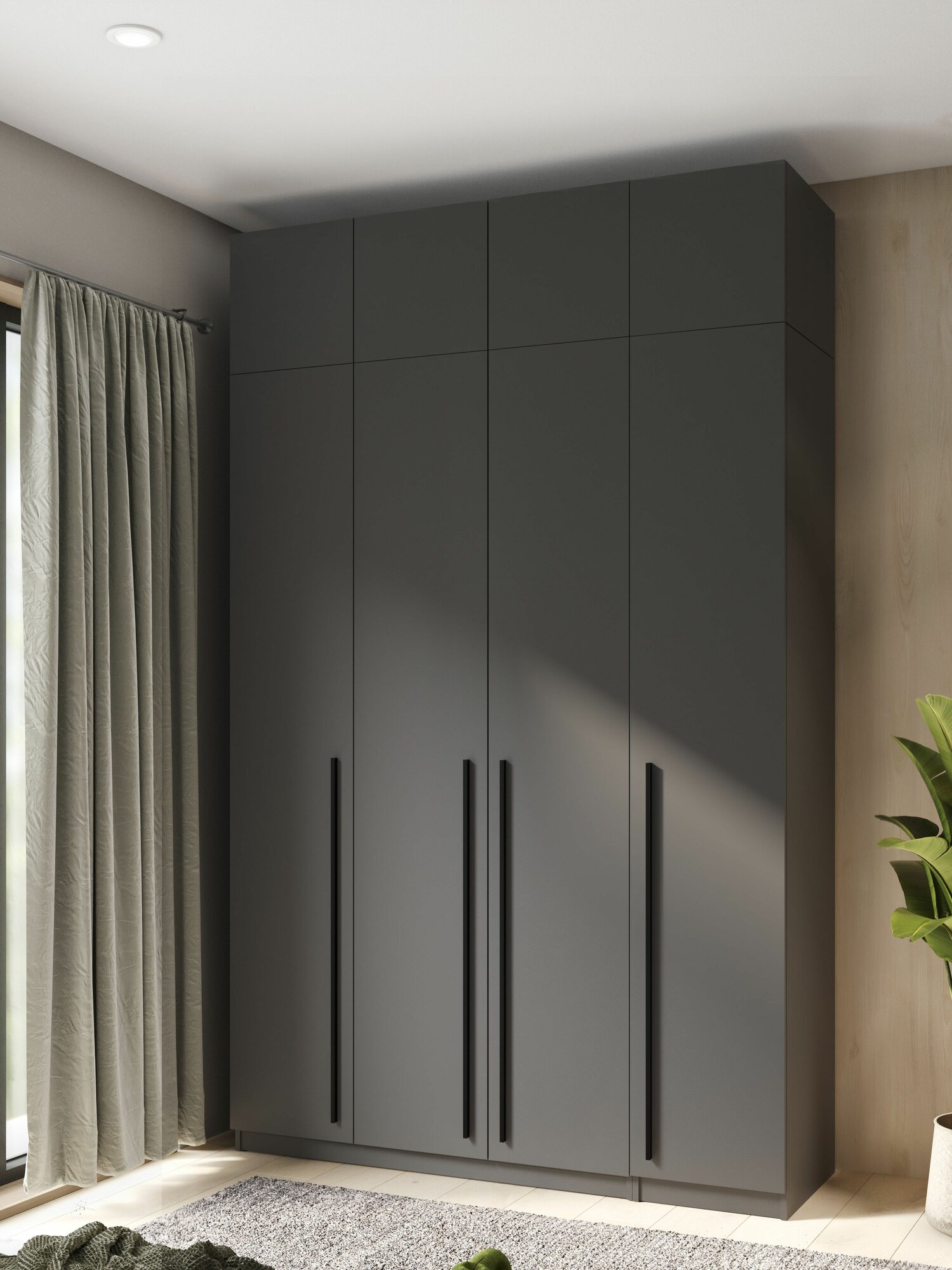 Шкаф для одежды распашной с ящиками 4-х дверный с антресолью, Принцесса Мелания, Графит, 2600х1600х520 мм