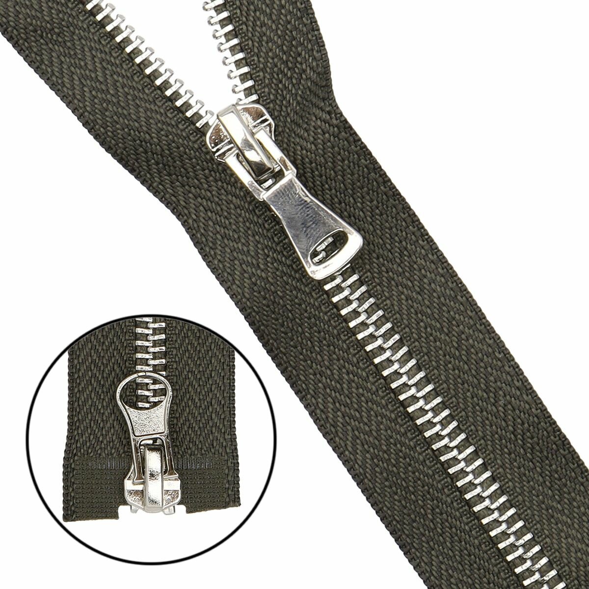 Молния металл-никель, разъемная (2 замка, Т5) - 80см (078 хаки)