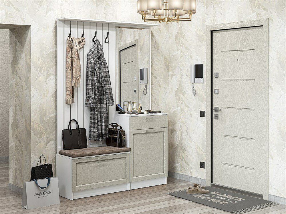 VVT Прихожая Стиль-02, каркас ЛДСП Белый, фасад МДФ Cappuccino Softwood, 2090*1400*380 Cappuccino Softwood