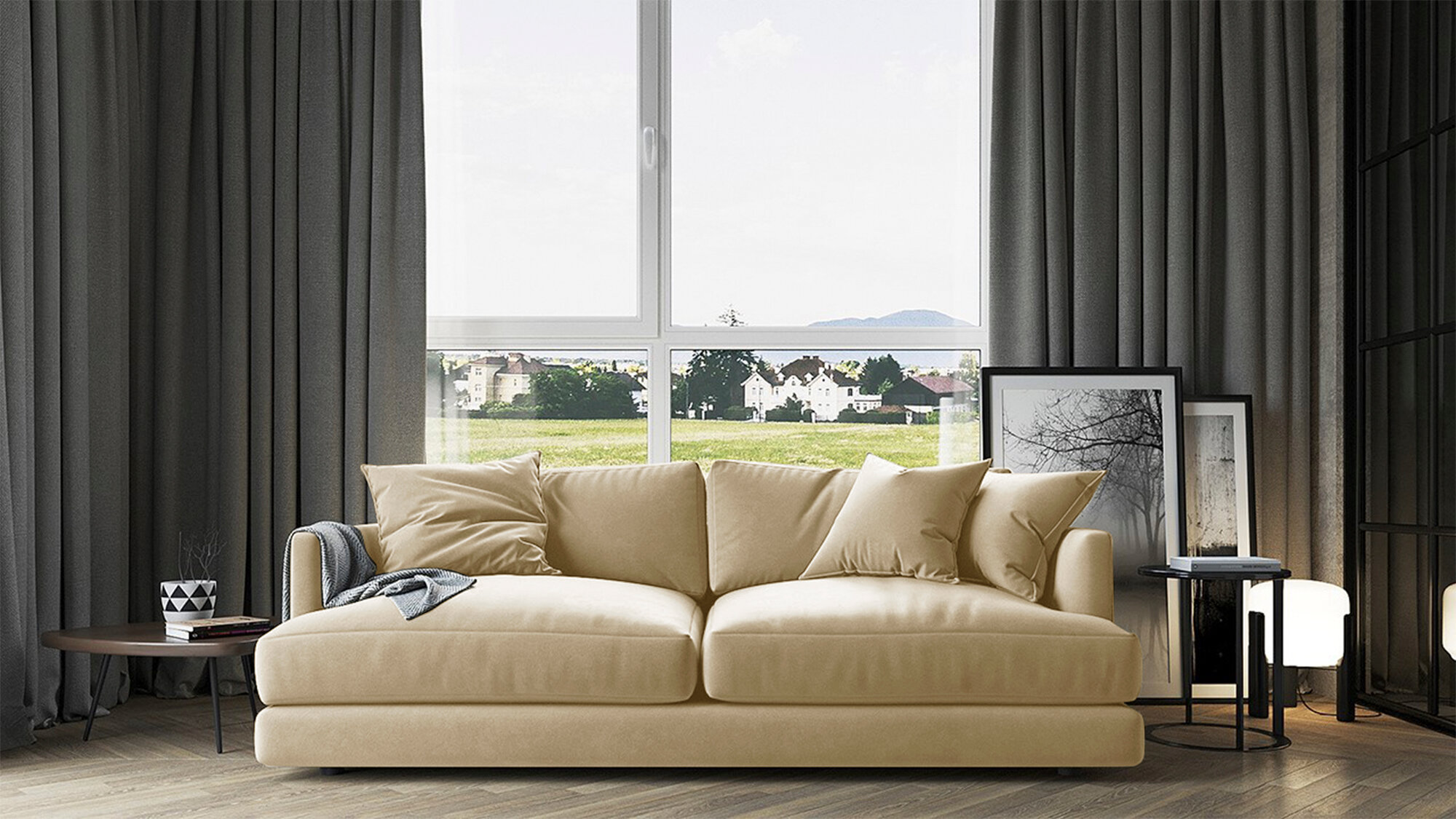 Диван DiHall Ибица Velutto 02, прямой, раскладной, велюр, 215x155x95 см