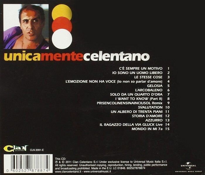 Adriano Celentano. Unicamente Celentano (CD) (Компакт-диск) — фото 1