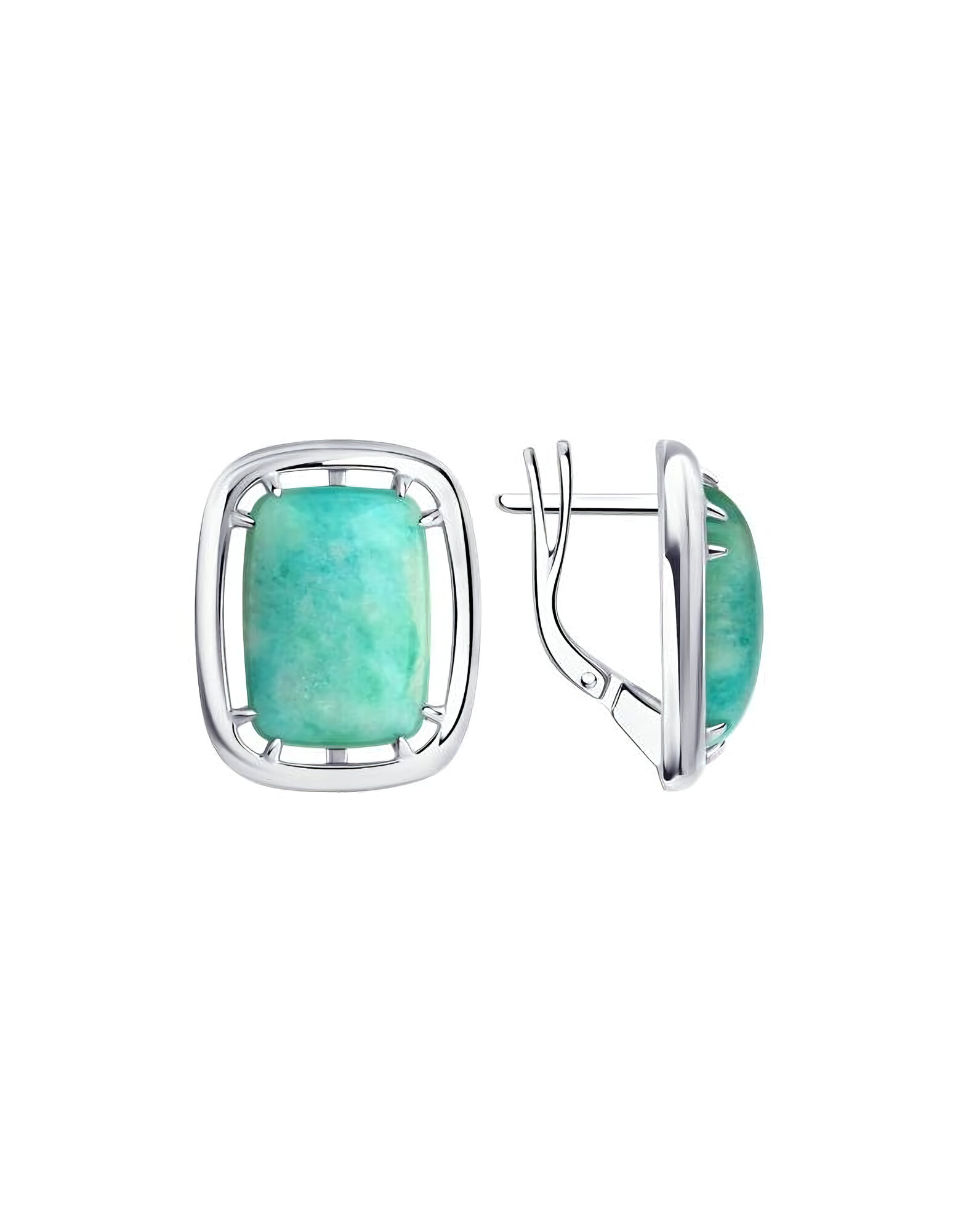 Серьги пусеты Diamare, серебро, 925 проба, родирование, амазонит