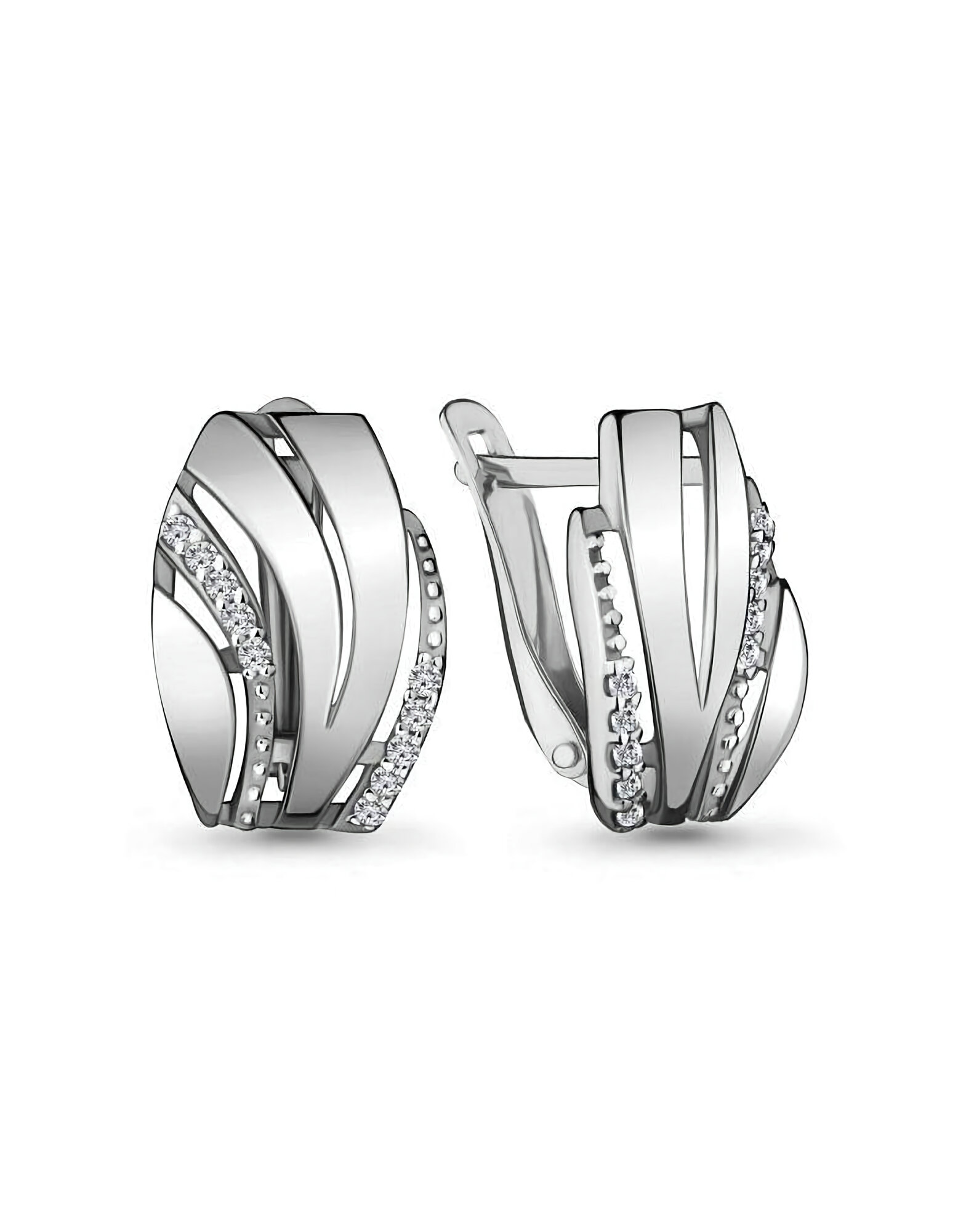 Серьги пусеты, серебро, 925 проба, родирование, фианит