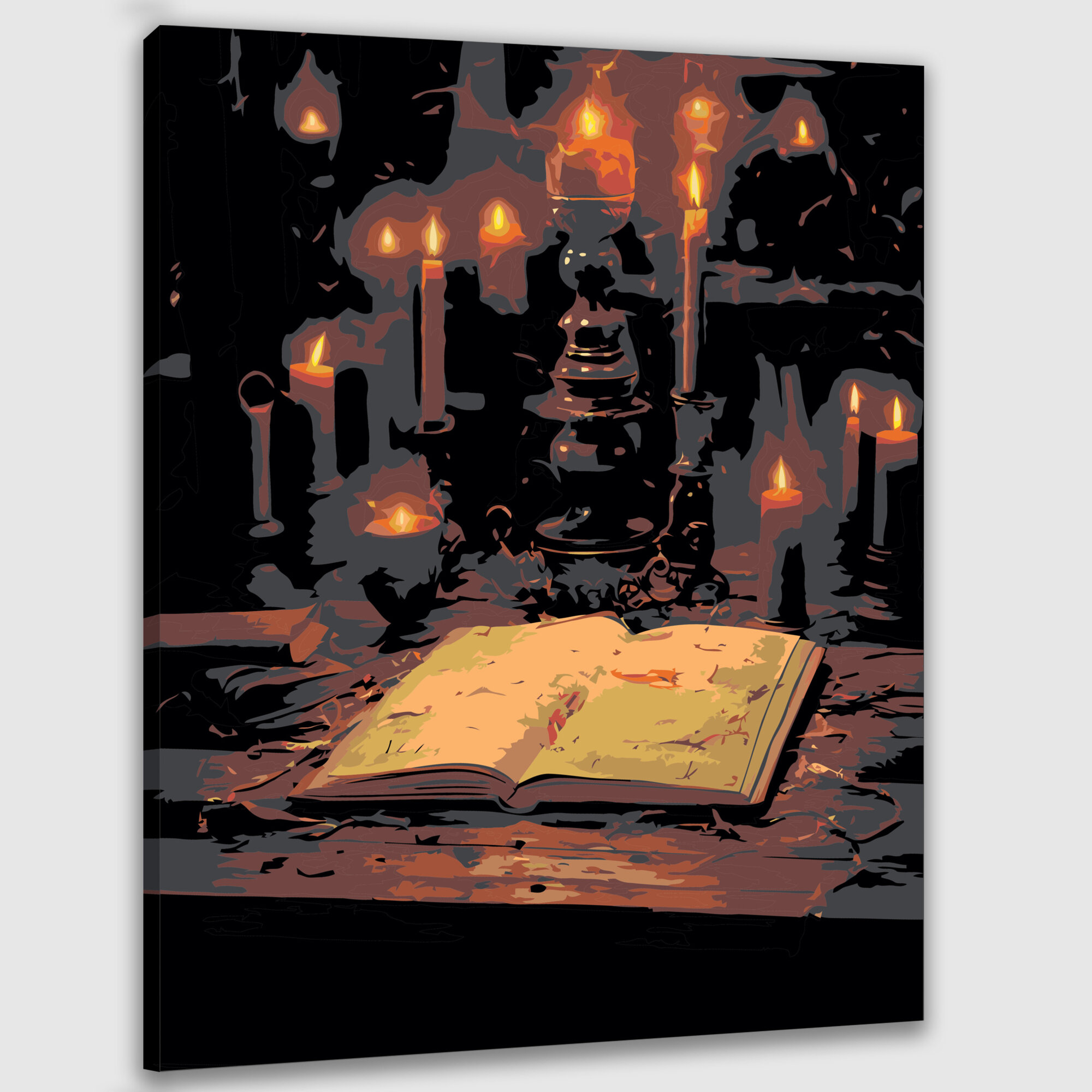 Картина по номерам 40x50 см, гримуар, рукописные ноты, старинный стол, свечи, теплый свет, таинственность, очарование