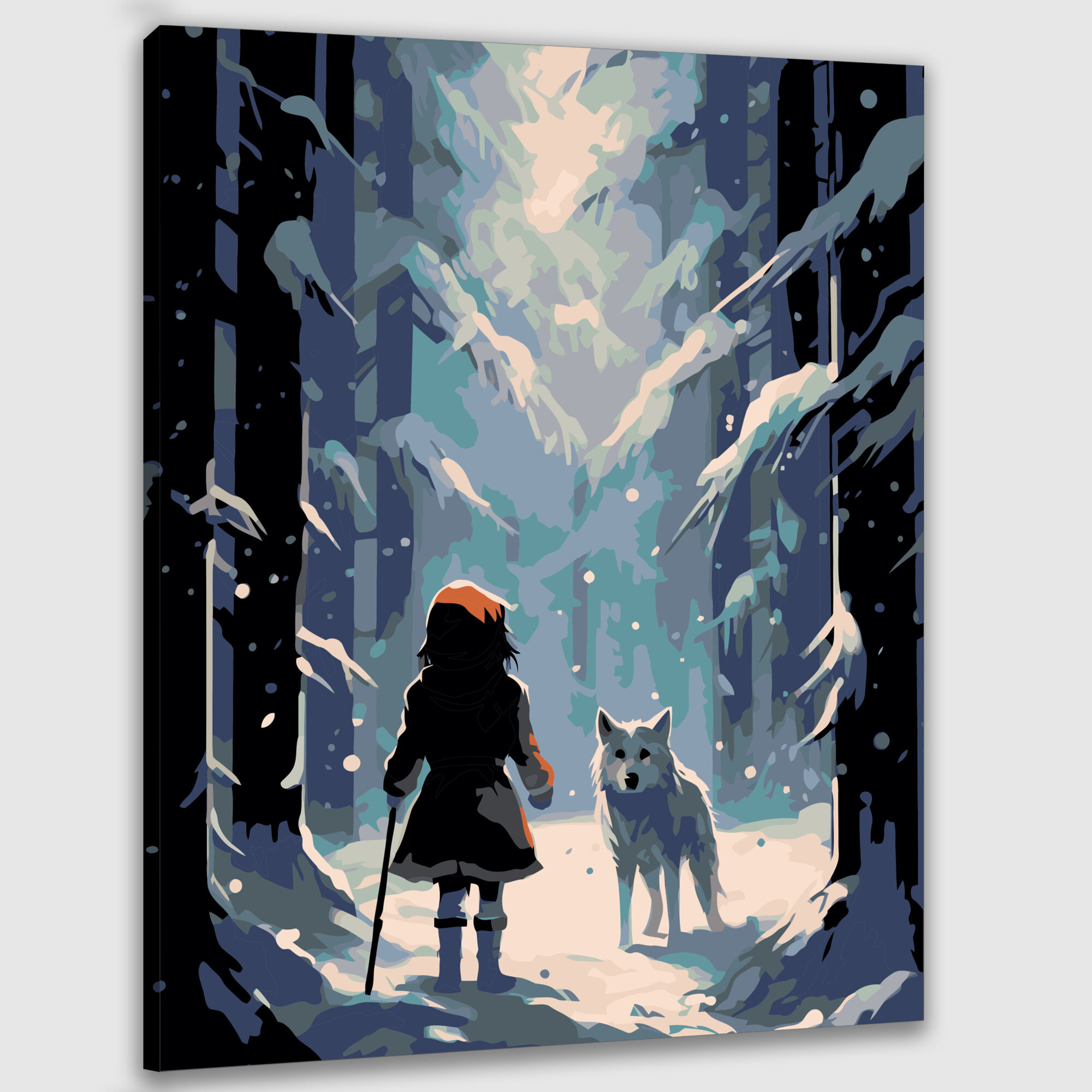 Картина по номерам 40x50 см, цифровое художественное п, зимняя сказка, молодая девушка, хаски, заснеженный лес