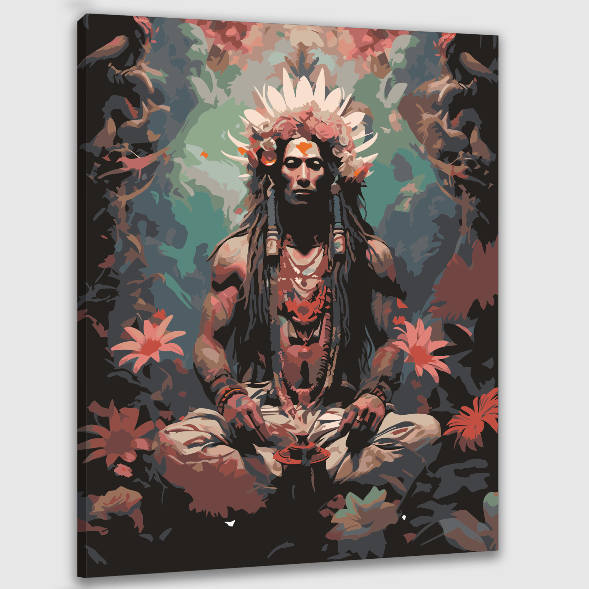 Картина по номерам 40x50 см, цифровая картина, шаман, цветы, секреты, мудрость, церемониальные одеяния