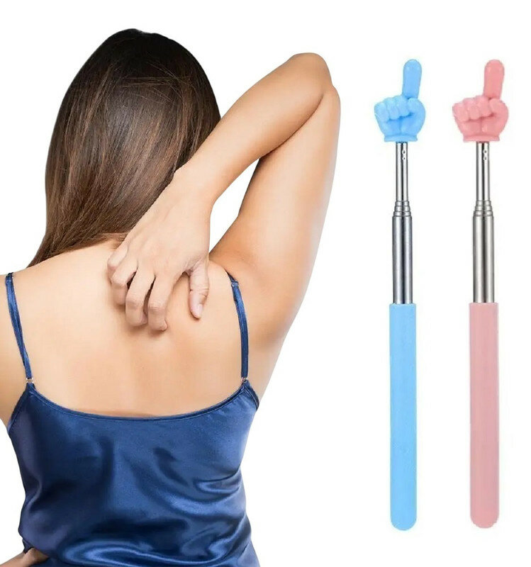 ДВЕ Чесалки для спины рука с пальцем телескопические розовая+голубая
