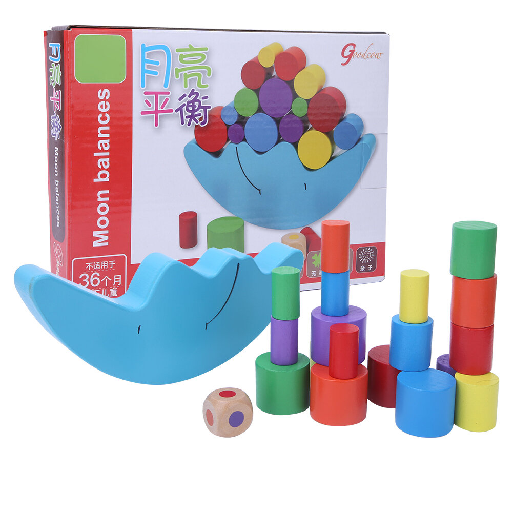 Деревянные кубики-балансиры "Луна" для раннего развития малышей, игра Монтессори для малышей, развивающая мелкую моторику