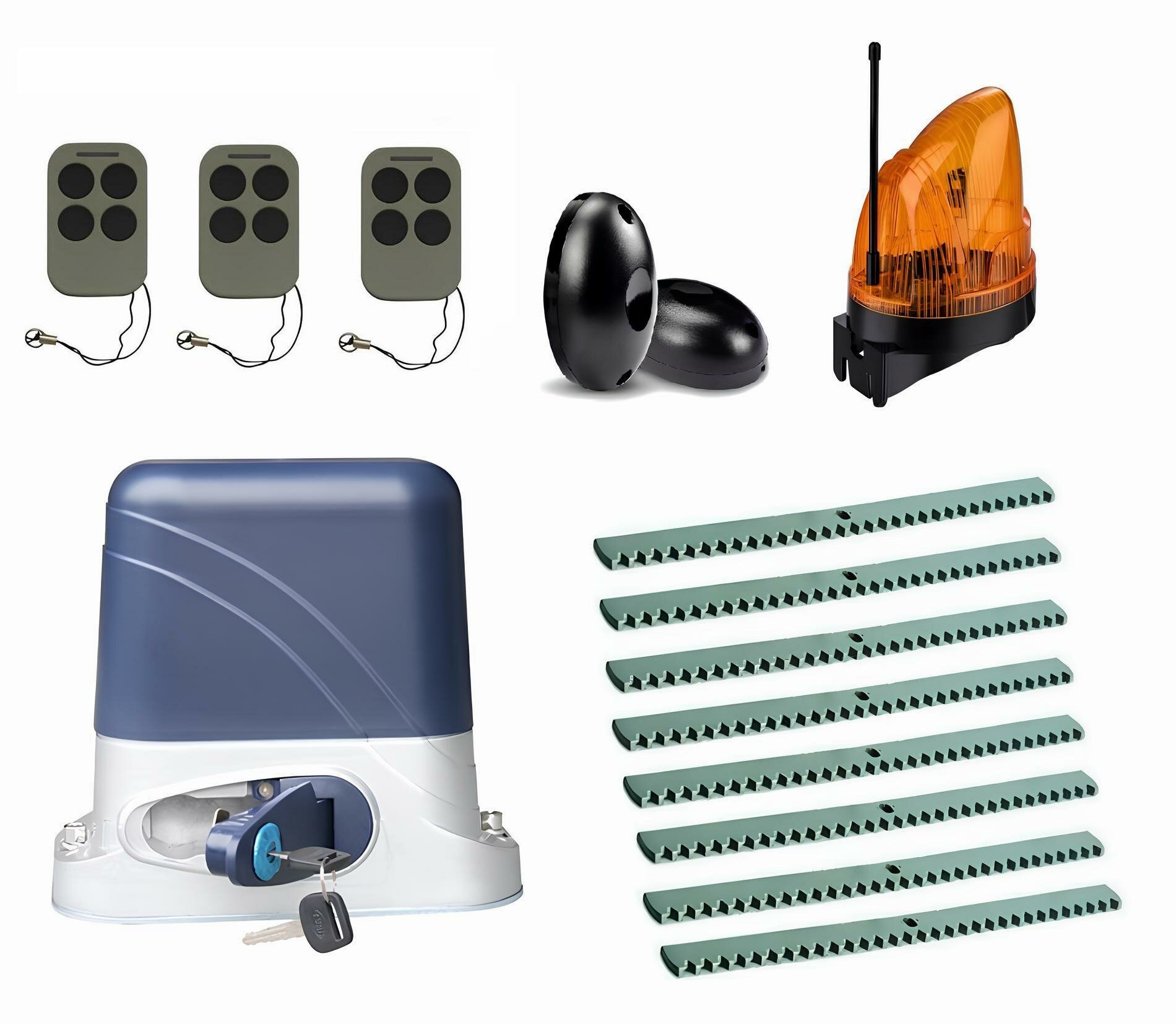 Автоматика для откатных ворот KSL-1300 FULL-1K8-Т3, комплект: привод, 3 пульта, фотоэлементы, лампа, 8 реек