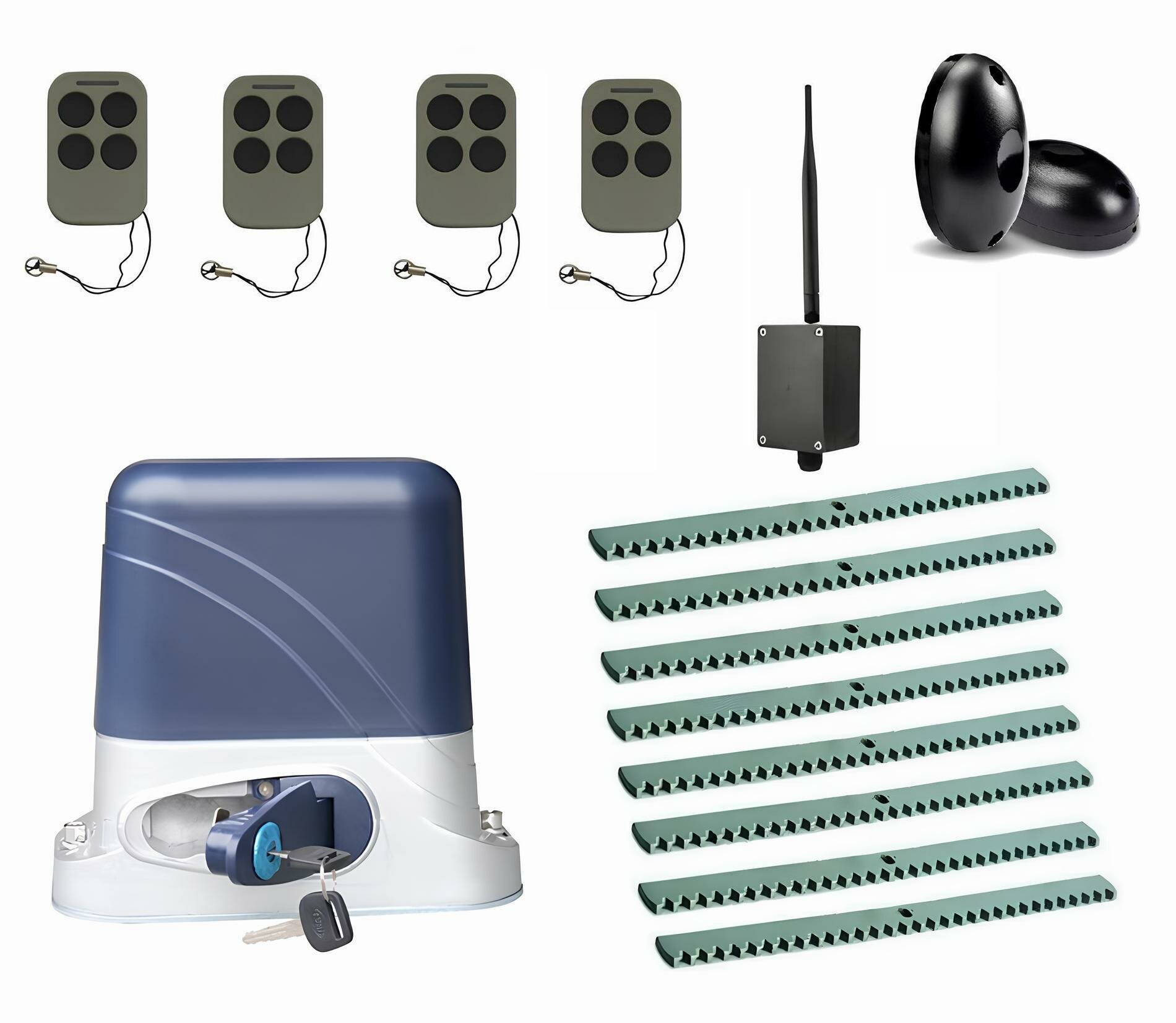 Автоматика для откатных ворот KSL-1300 KIT-FK8-BT-Т4, комплект: привод, 4 пульта, Bluetooth-модуль, фотоэлементы, 8 реек
