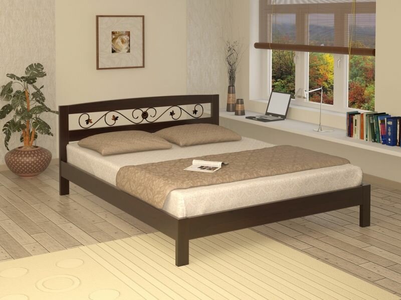 Односпальная кровать "Талисман" с ковкой из Массива сосны 90*200, классический орех 2