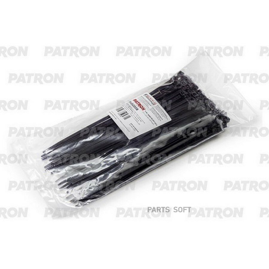 Комплект пластиковых хомутов 4.5 х 200 мм, 100 шт, Nylon 6.6, черные PATRON P45200B | цена за 1 шт