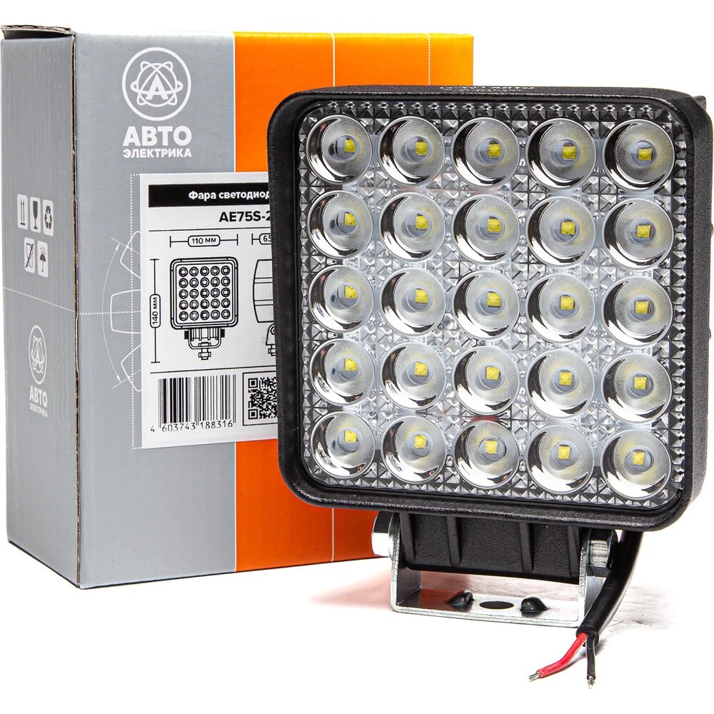 Автоэлектрика Фара рабочего света LED квадр, 12/24В, 25 светодиодов/75Вт, рассеяный (ближний) свет AE75S-25LED-65PC 09.2225