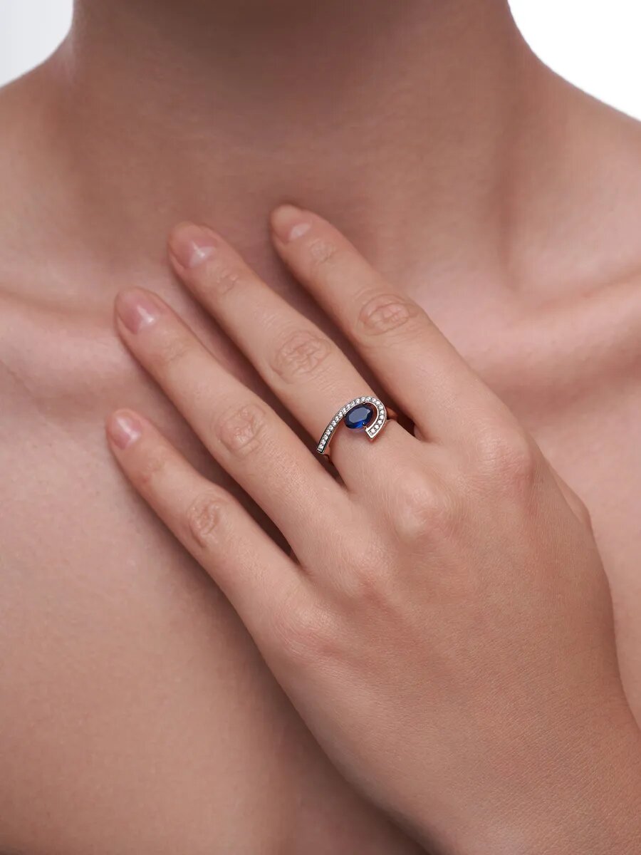 Кольцо тонкое, серебро, 925 проба, родирование, фианит