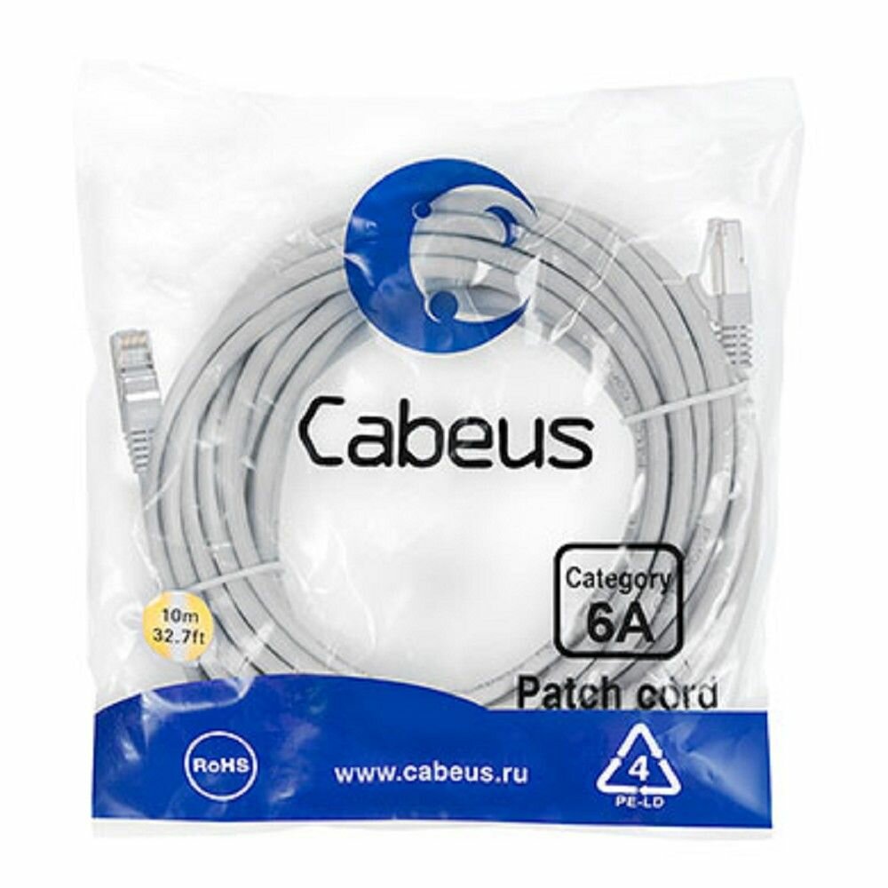 Cabeus Патч - корд PC - SSTP - RJ45 - Cat.6a - 10m - LSZH S FTP, категория 6а, LSZH, 10м, серый