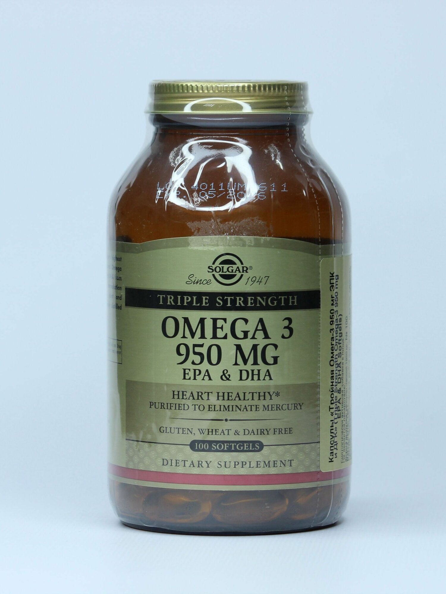 Омега 3 Солгар Solgar Triple Strength Omega-3 EPA & DHA капсулы 950 мг 100 шт