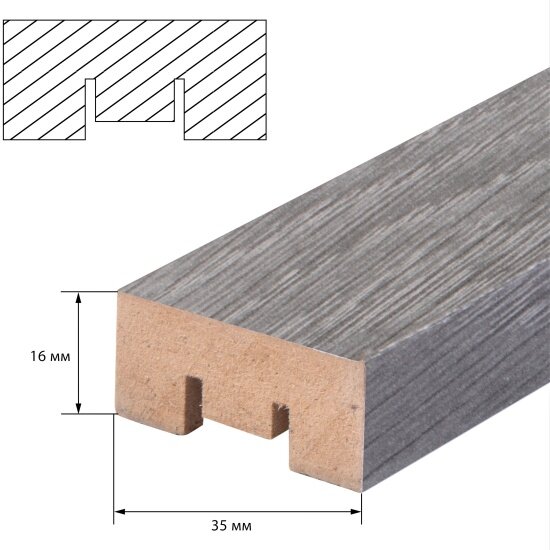 Рейка интерьерная ТМ Стильный Дом 2700х16х35, дуб серый, в упаковке 11 штук