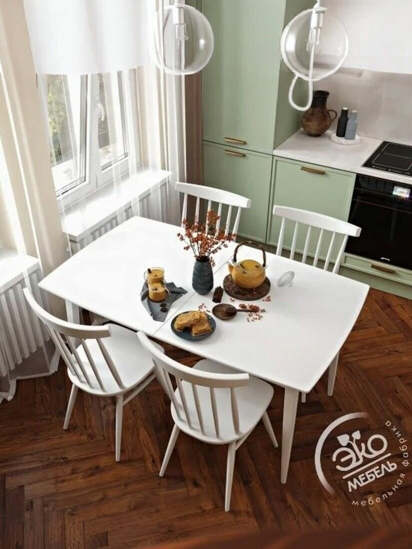 Стол раздвижной "Самурай-1 800х(1300-1710)" (Белая эмаль), Массив березы, Полуовальный, ЭкоМебель