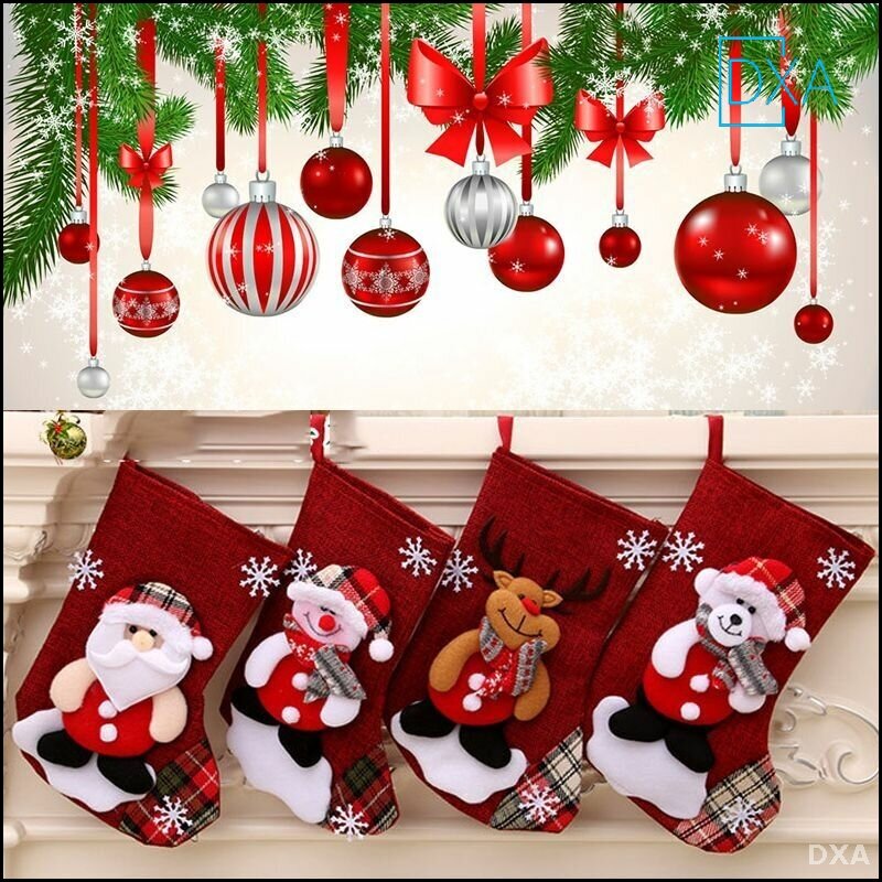 Набор рождественских чулков для камина из 4 штук праздничное украшение дома, подарки и сладости, уютный декор для Нового
