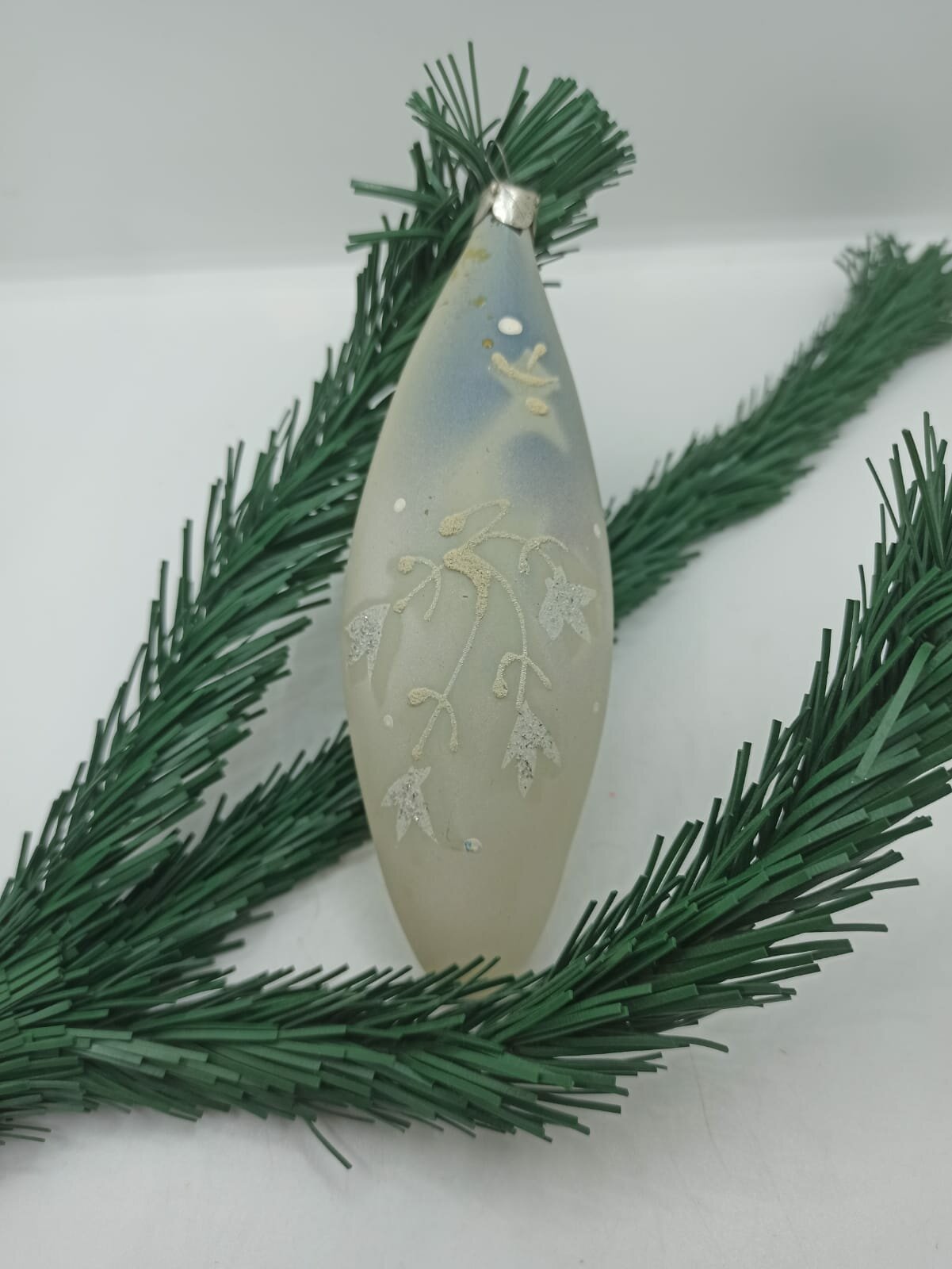 Елочная игрушка Сосулька матовая винтажная советская, стекло, СССР