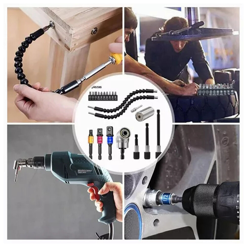 Набор из 21 гибкого удлинителя для сверл, универсальный адаптер для головок, гибкий удлинитель для сверл для электродрелей