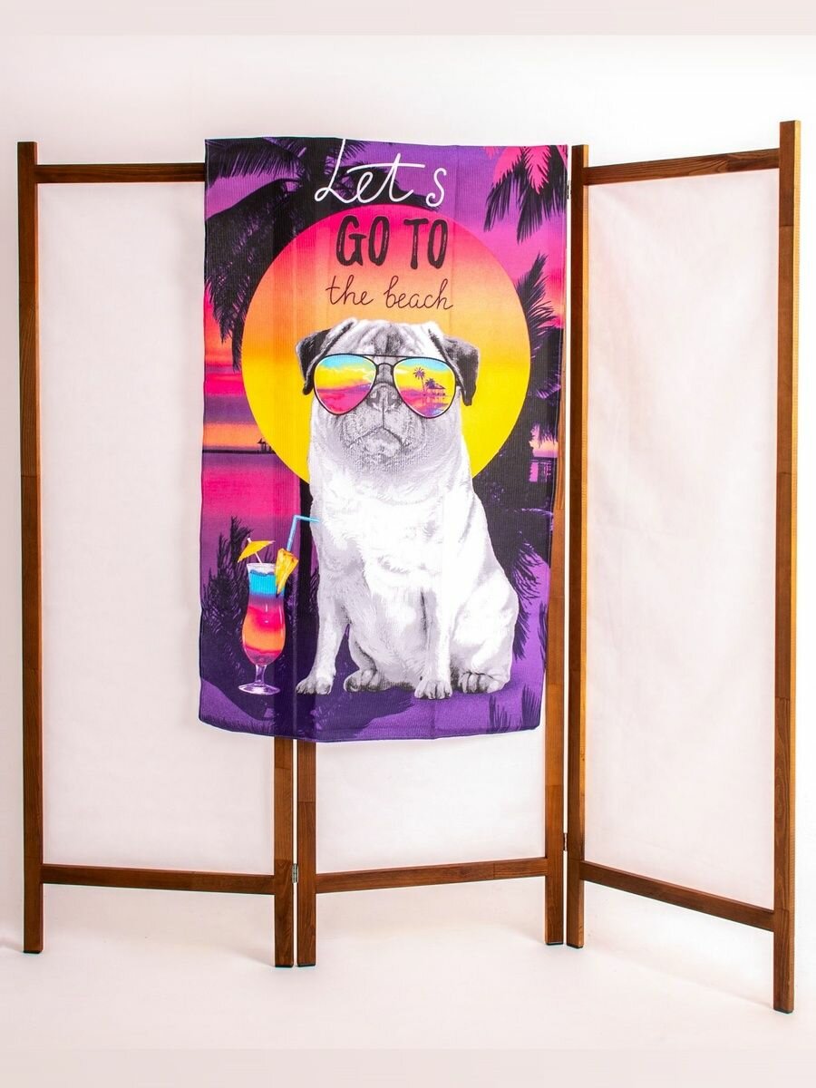 Полотенце пляжное/банное Alice Textile: "Мопс в очках", 75х150, Вафельное полотно,100% Хлопок