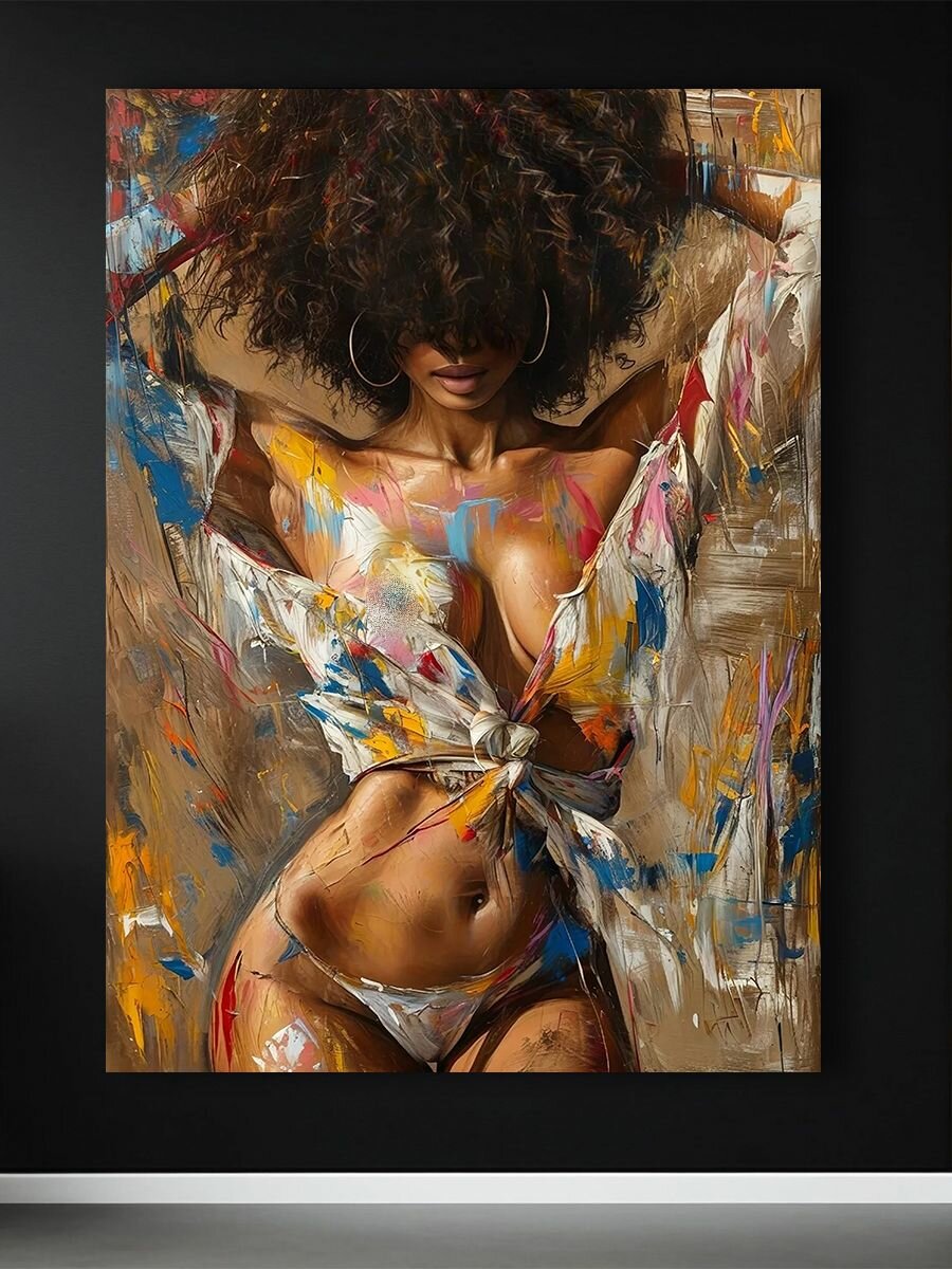 Картина на холсте - "Голые девушки, яркие краски, мазки, эротика" , 30х40 см.