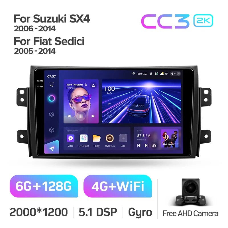 TEYES Тиайс CC3 2K Штатная магнитола For Сузуки SX4 1 For Фиат Седичи 189 For Suzuki SX4 1 2006 - 2014 For Fiat Sedici 189 2005 - 2014 до 6 + 128ГБ 27EQ + DSP автомагнитола 2 DIN DVD автомобиля головное устройство 06SX4 2K 128G