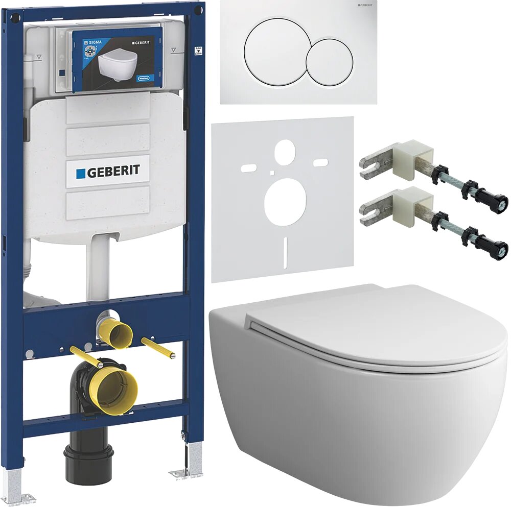 Комплект Унитаз подвесной AM.PM Awe C111700WH / Крышка с микролифтом, петли хром / Инсталляция Geberit Duofix UP 320 111.300.00.5, Кнопка Sigma белая, Крепления к стене, Шумоизоляция