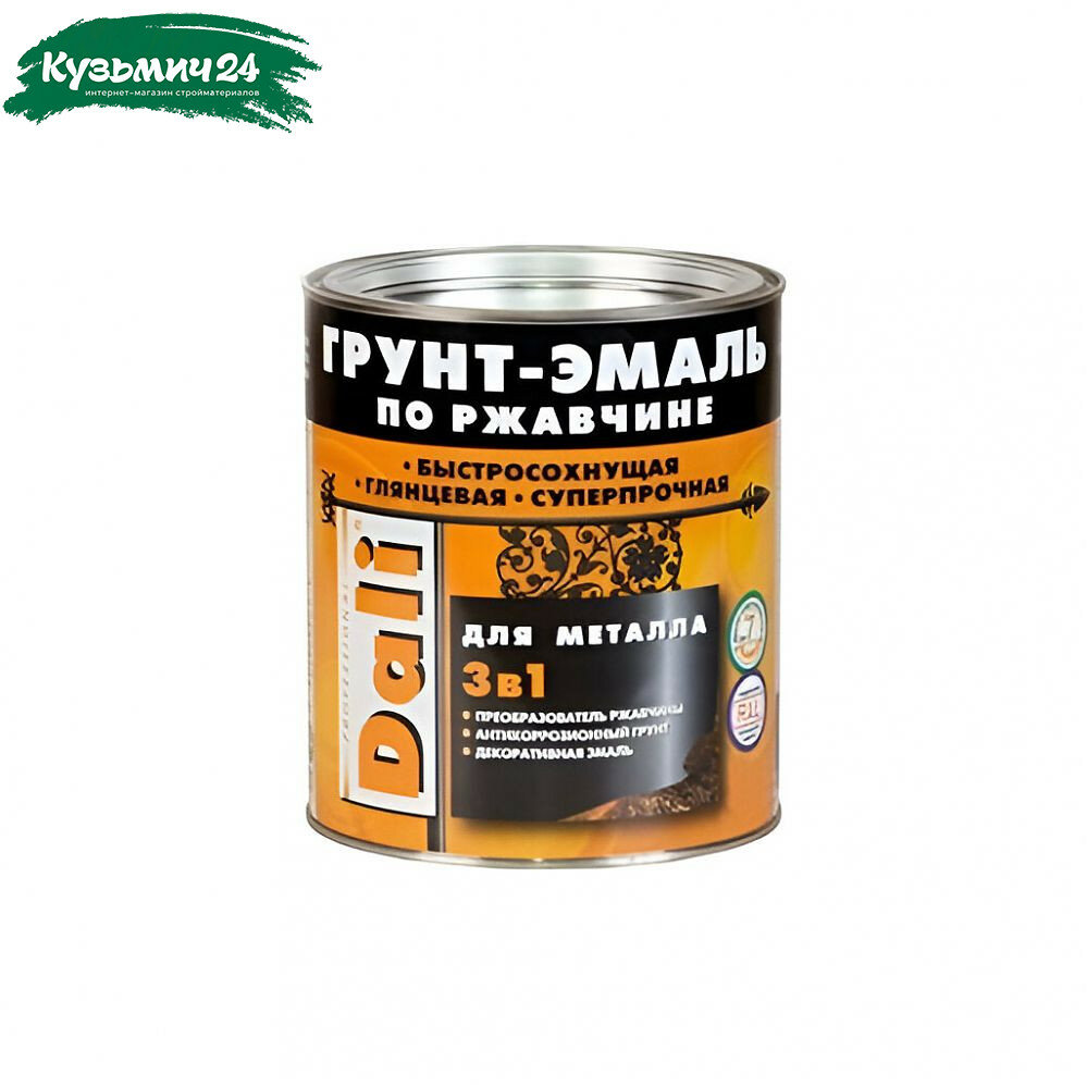 Грунт-эмаль по ржавчине Dali 3 в 1, алкидная, глянцевая, серая RAL 7024, 0.75 л, 1 шт.