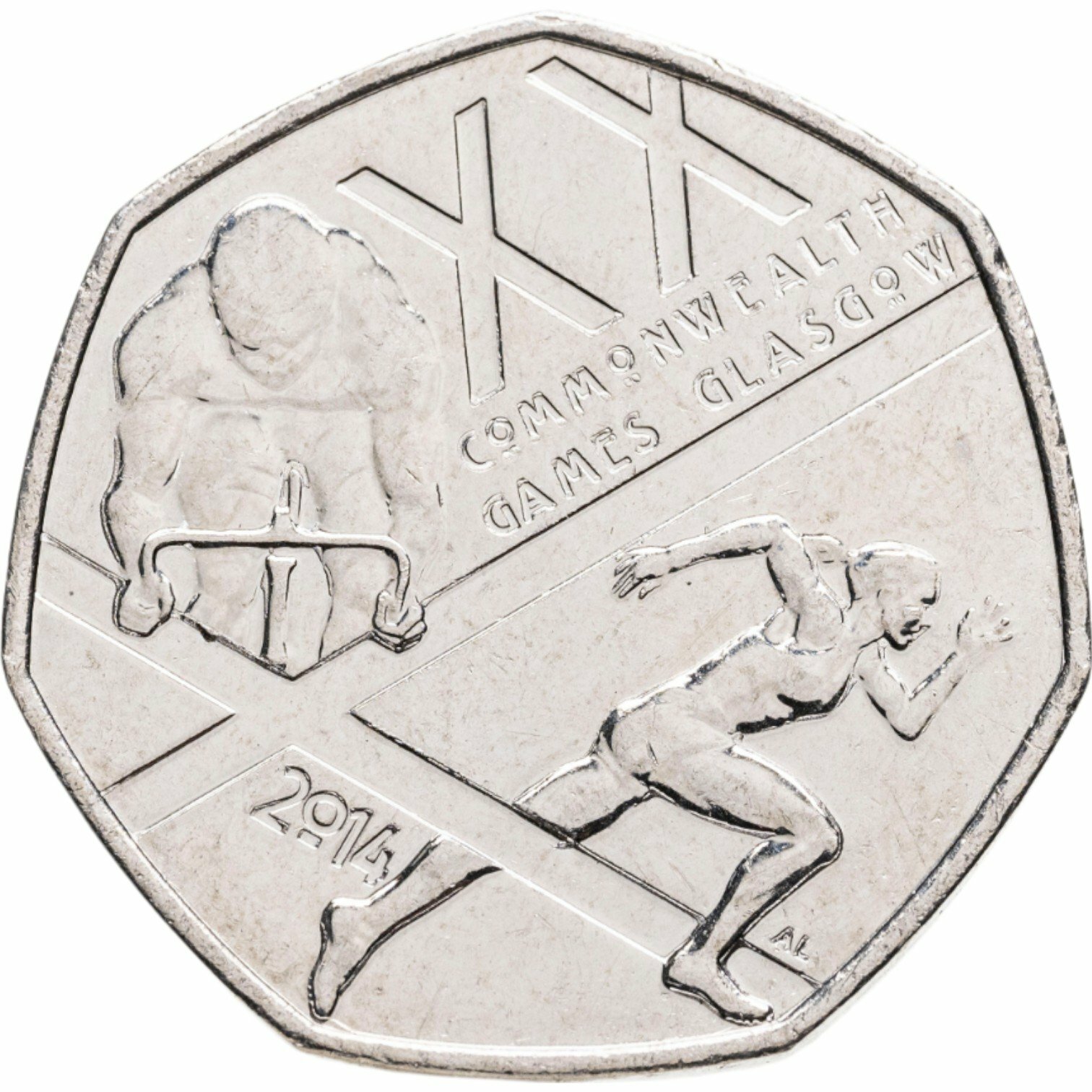 Великобритания 50 пенсов 2014 "Игры Содружества 2014 Глазго", Мельхиор медь-никель, в сохранности AU-UNC