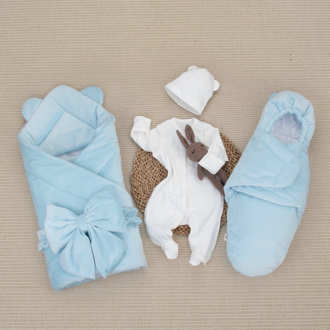 Комплект на выписку 5 предметов "Медвежонок", демисезонный, темно-голубой