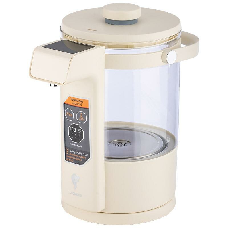 Чайник-термос электрический 2.5Л 1260-1500ВТ (термопот) колба стекло LED диспл LEONORD