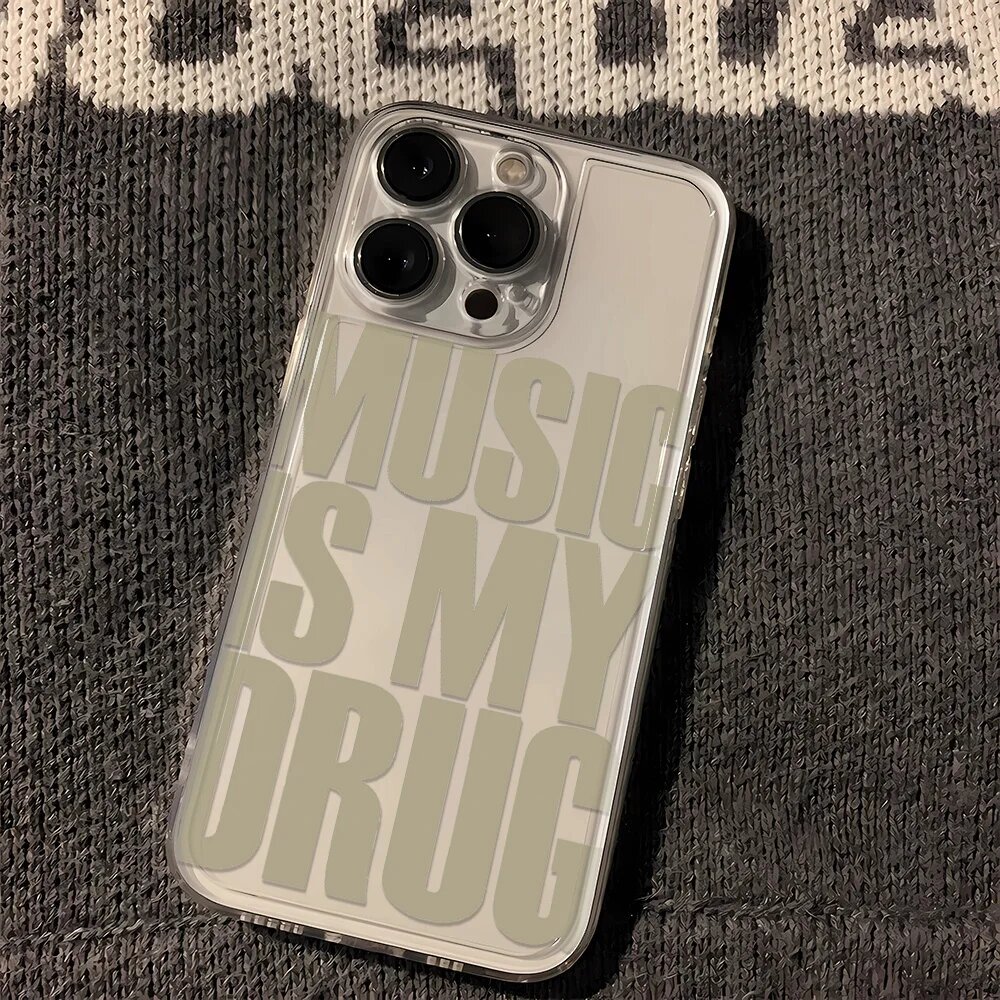Прозрачный чехол для iPhone 15 ProMax "Music Is My Drug"