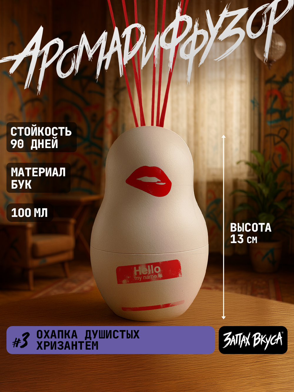 Ароматический диффузор для дома / Аромадиффузор с палочками #3 монруся - 100 мл. / Запах Вкуса