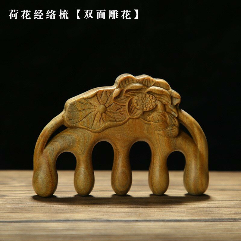 Оптовый производитель из Аргентины, зеленый сандаловый массажный гребень, ручная резьба, пятизубый меридианный гребень, массажный артефакт для женщин